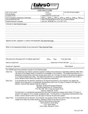 Fillable Online GRIEVANCE FORM - AFSCME Maryland Council 3 Fax Email ...