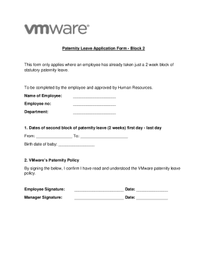 Fillable Online Paternity Leave Application Form - Block 2 - VMware ...