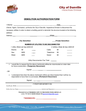 Fillable Online DEMOLITION AUTHORIZATION FORM *NEEDED BY: Fax Email Print - pdfFiller