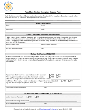 Fillable Online www.neisd.netcmslibFace Mask Medical Exemption Request ...