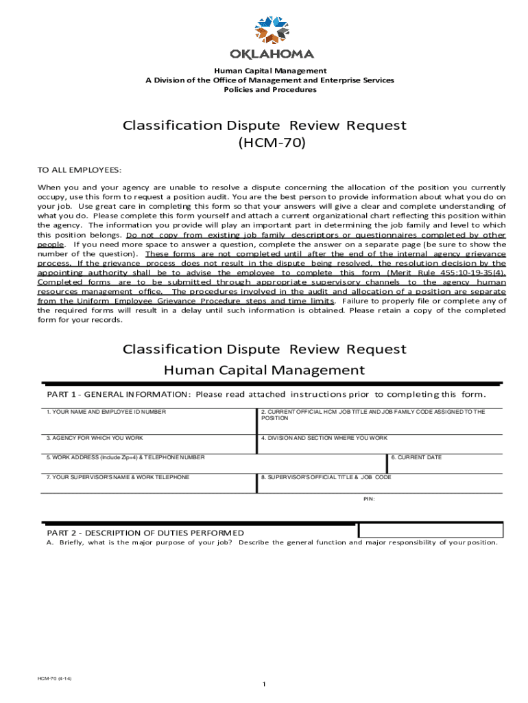 Fillable Online HCM-70.DOC. Classification dispute resolution request ...