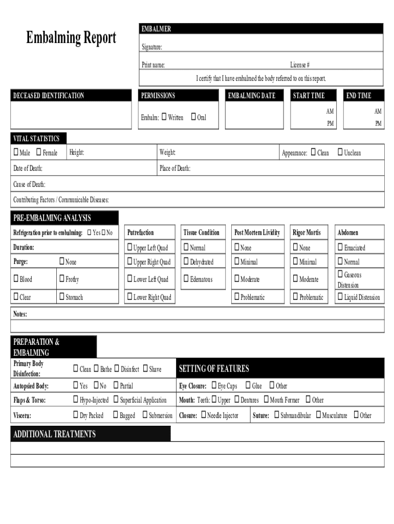 Fillable Online Form 60 - Embalming Report Fax Email Print - pdfFiller