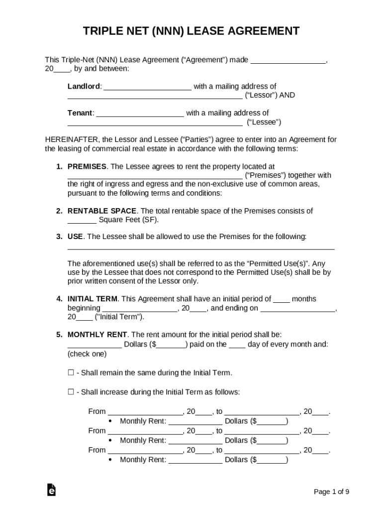 Triple Net Lease (NNN) Lease Agreement Doc Template | pdfFiller