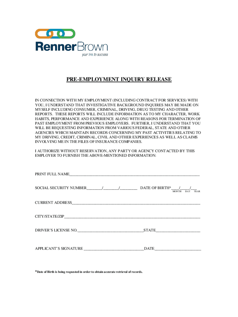Fillable Online Pre-Employment Inquiry Release - Texas State University ... Fax Email Print ...