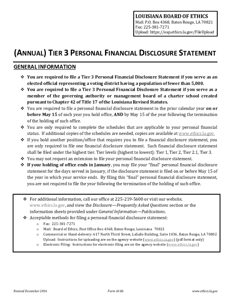 Fillable Online ethics la ethics.la.govPubFinDisclNNUAL TIER 3 PERSONAL ...
