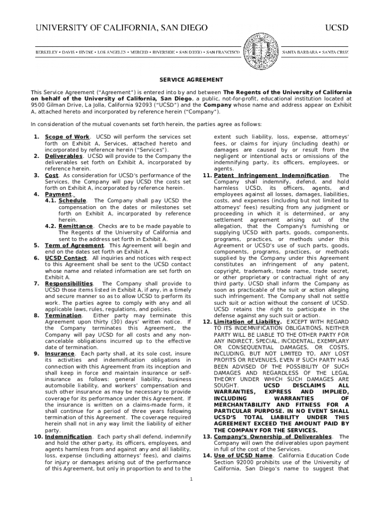 SERVICE AGREEMENT The Regents of the University of ... - cmrr ucsd Doc ...