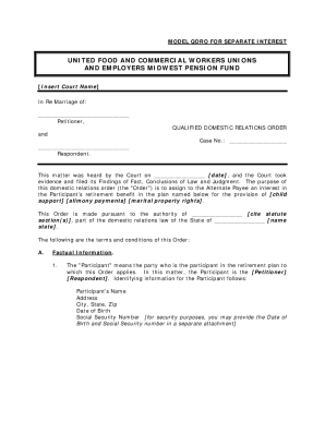Fillable Online MODEL QDRO FOR SEPARATE INTEREST Fax Email Print ...