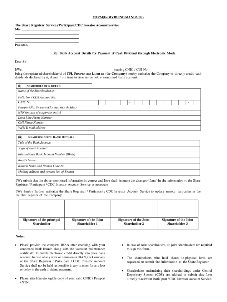 Fillable Online FORM(E-DIVIDEND MANDATE) The Share Registrar Services ... Fax Email Print ...