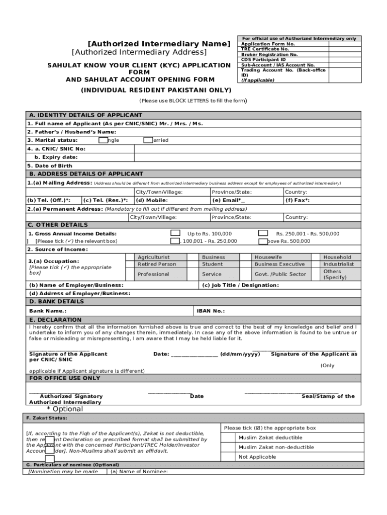 SAHULAT KNOW YOUR CLIENT (KYC) APPLICATION ... Doc ... Doc Template ...
