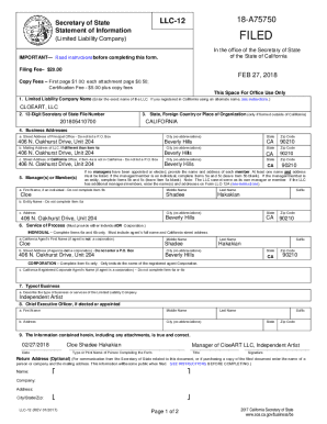 Fillable Online Instructions for Completing Form LLC-12Instructions for ...