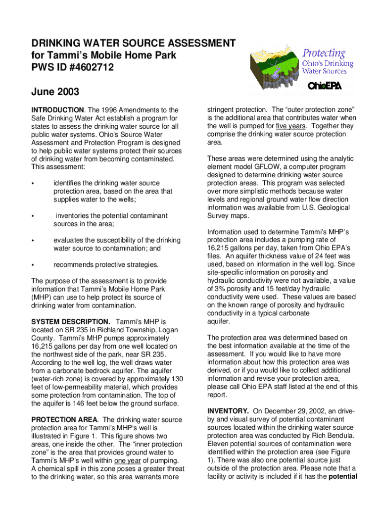 Fillable Online wwwapp epa ohio DRINKING WATER SOURCE ASSESSMENT for ...