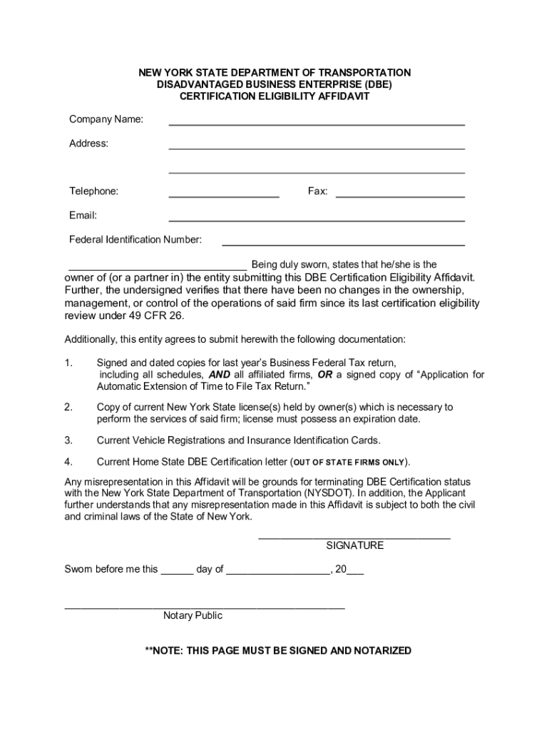 Fillable Online DBE Certification - New York State Department of ... Fax Email Print - pdfFiller