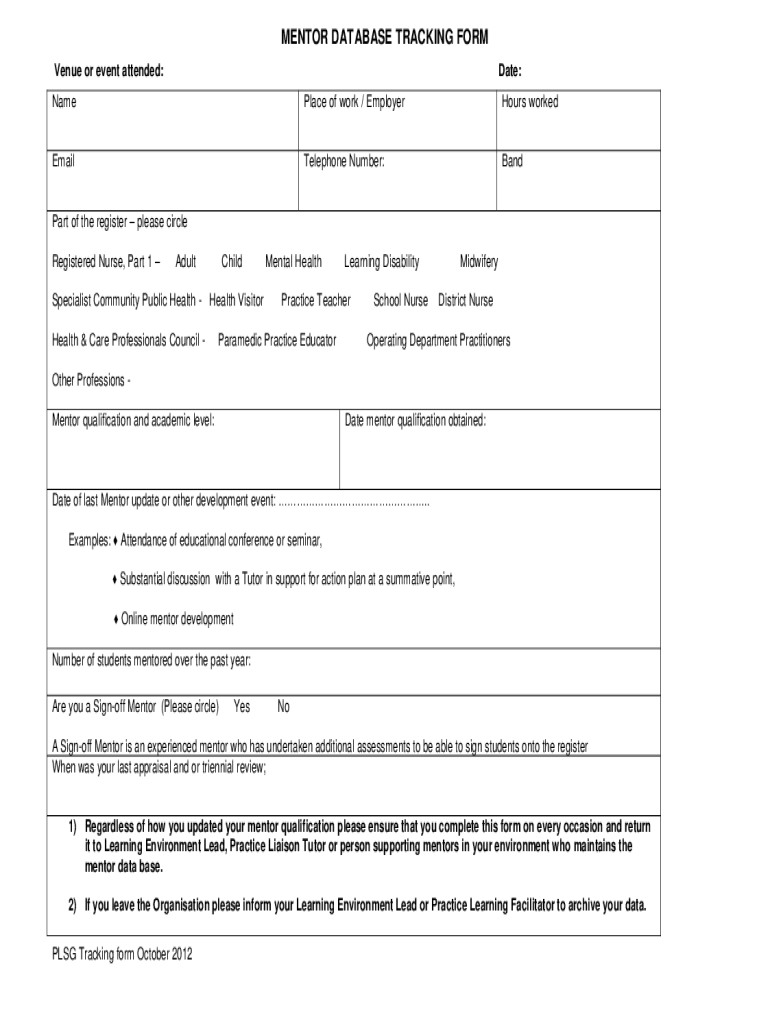 Fillable Online MENTOR UPDATE FORM Fax Email Print - pdfFiller