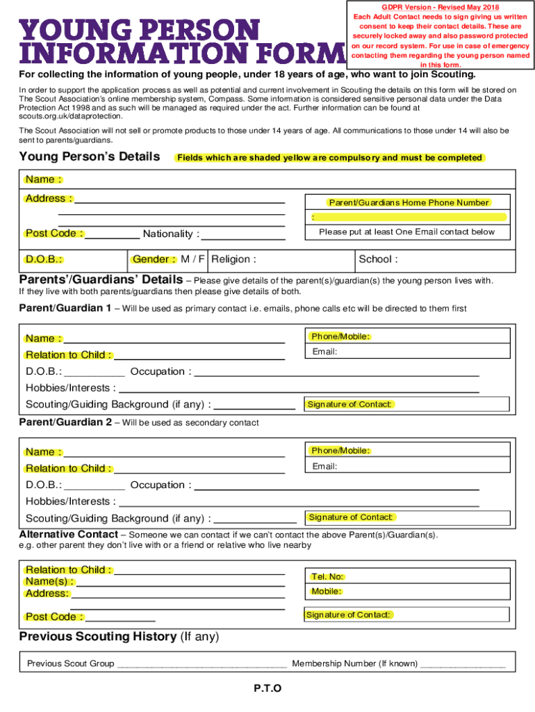 Fillable Online Young Person Information Form.doc Fax Email Print ...