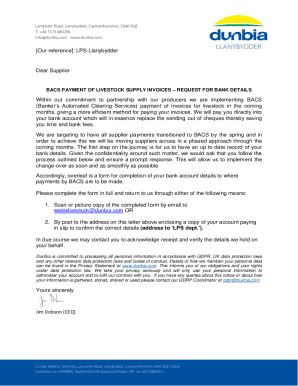 Fillable Online BACS PAYMENT OF LIVESTOCK SUPPLY INVOICES REQUEST FOR ...