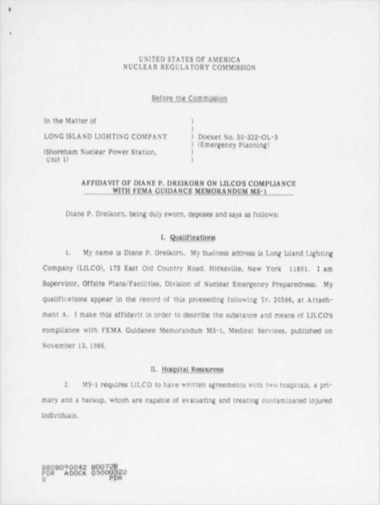 Fillable Online Affidavit of DP Dreikorn on LILCO compliance w/FEMA ...