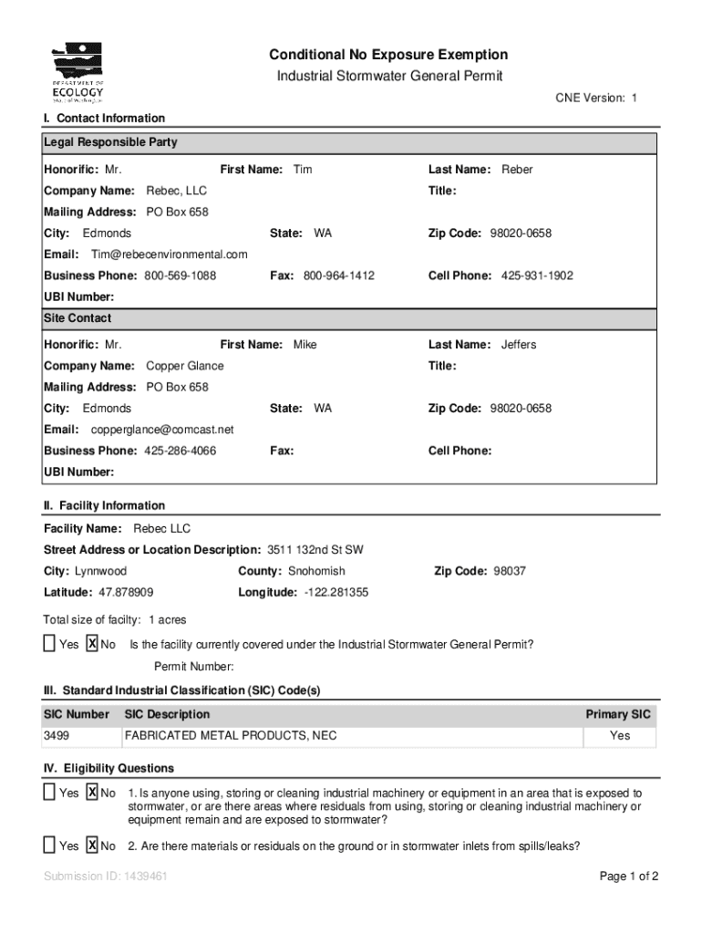 Fillable Online apps.ecology.wa.govparisDownloadDocumentConditional No Exposure Exemption ...