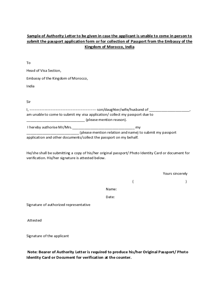 Fillable Online Authorization Letter to Collect Passport (5+ Samples ...