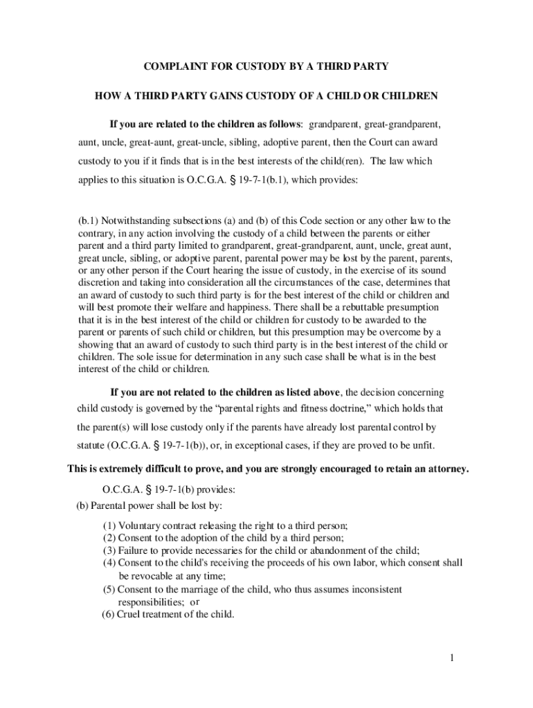 Fillable Online 12. Sample Custody Complaints ... - Children's Law ...