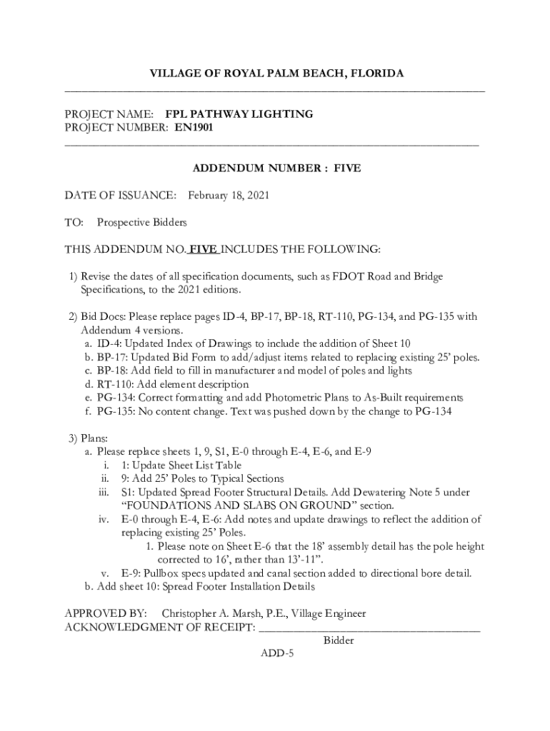 Fillable Online RFP - FPL Pathway LightingVillage of Royal Palm Beach ...