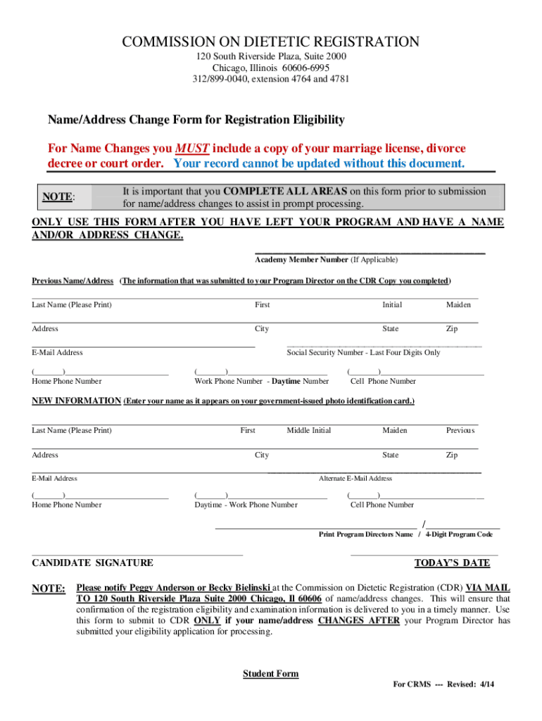Fillable Online - Commission on Dietetic RegistrationDietitian (LD ...