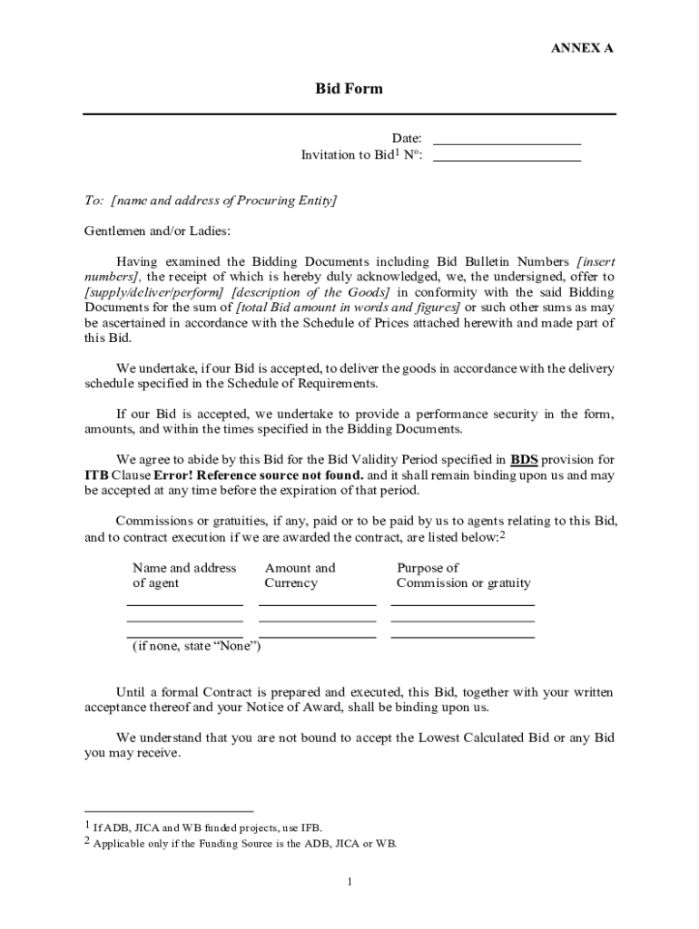 Fillable Online mwss gov www.gppb.gov.phassetsformsBid Form for the Procurement of Goods Fax ...