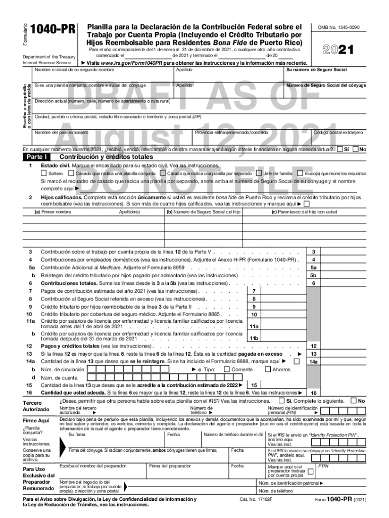 Fillable Online 2021 Form 1040-PR. Federal Self-Employment Tax Return ...