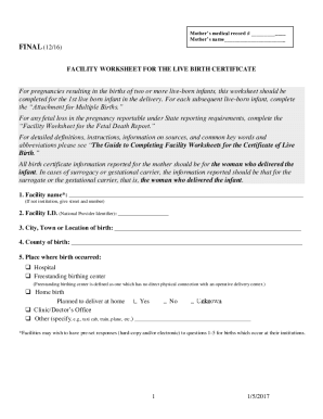 Fillable Online www.cdc.govnchsdataFacility Worksheet for the Live ...
