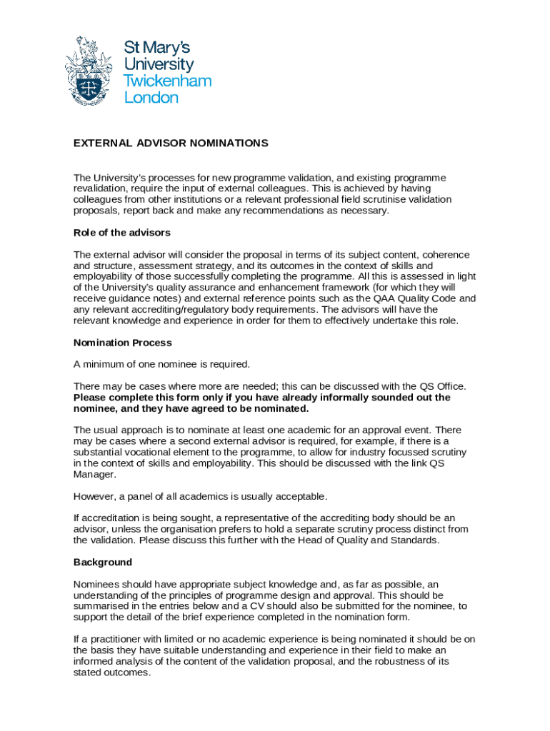 External Advisors Nomination . External Advisor Nomination Doc Template ...