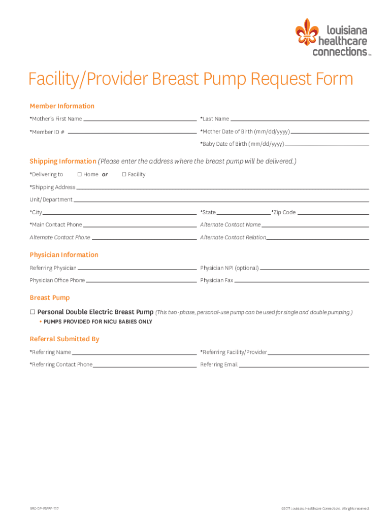 Fillable Online LHCC - Facility/Provider Breast Pump Request Form ...