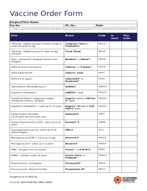 Vaccine Order - digitallibrary.health.nt.gov.au Doc Template | pdfFiller