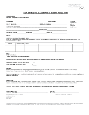 Fillable Online SQA ExamsEntry Form - Private Candidates 2022.doc Fax ...