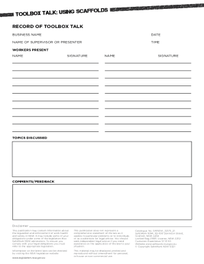 Fillable Online Using scaffolds in construction - toolbox talk. Use ...