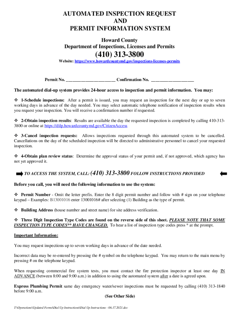 Fillable Online automated inspection request and permit information ...