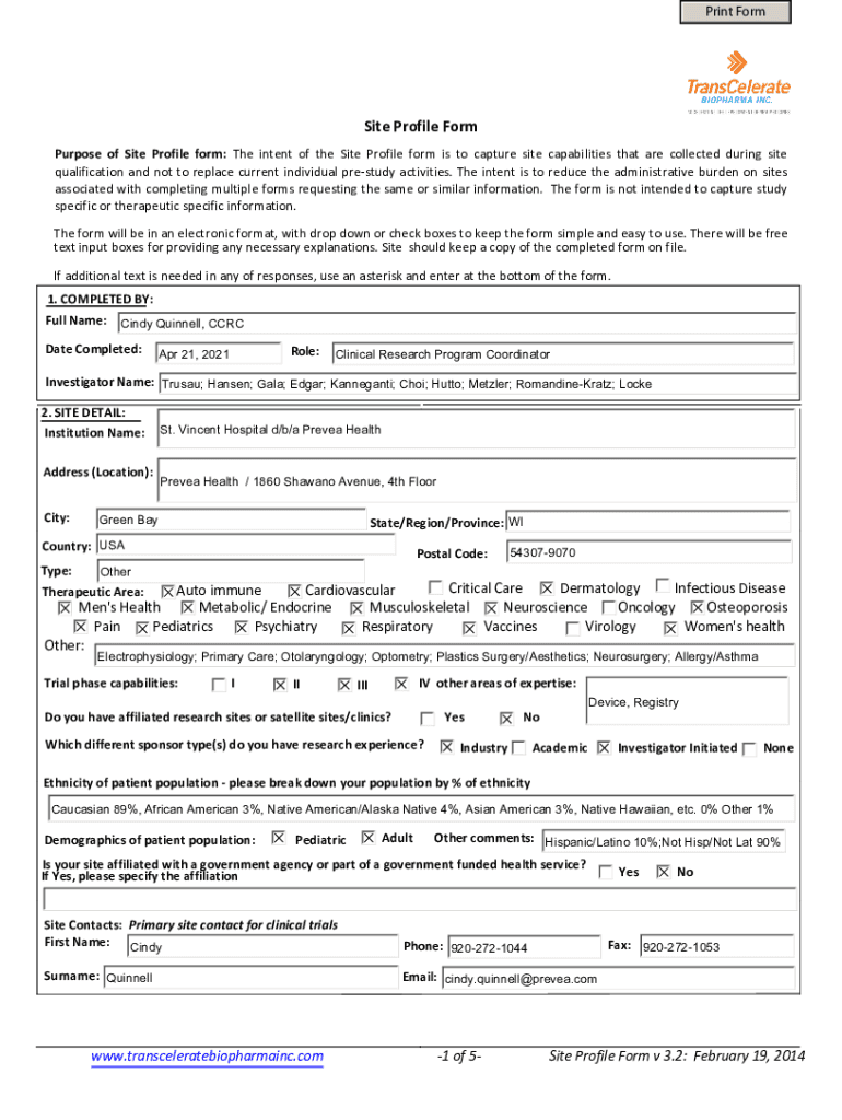 Fillable Online www.pdffiller.com502270586--site-profile-form-Site ...