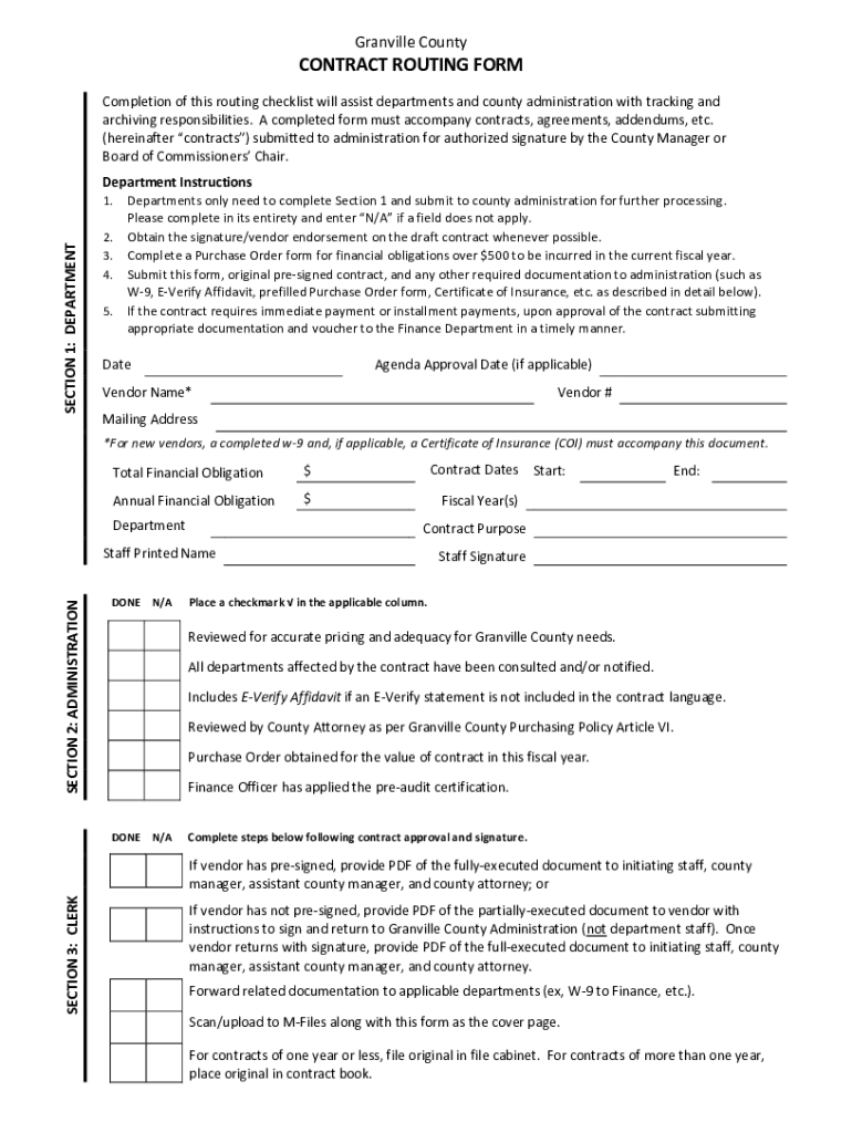 Fillable Online Granville County Contract Routing Form Fax Email Print ...