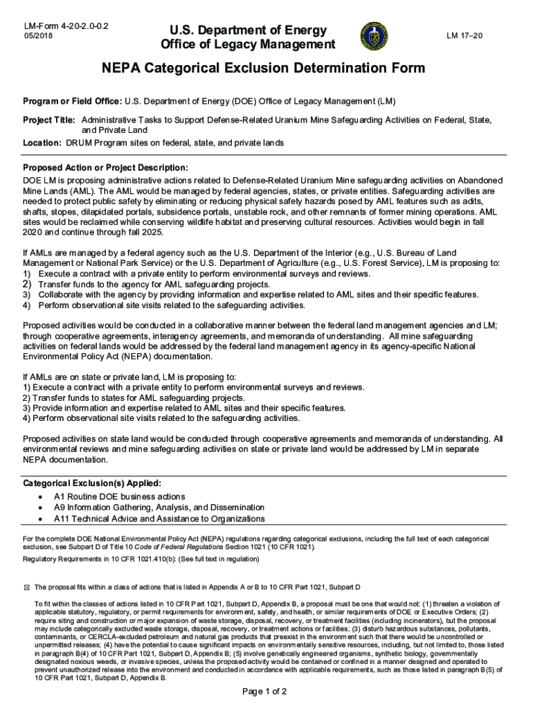 Fillable Online Fillable Online NEPA LM 28-19 Determination Form. LMBC ...
