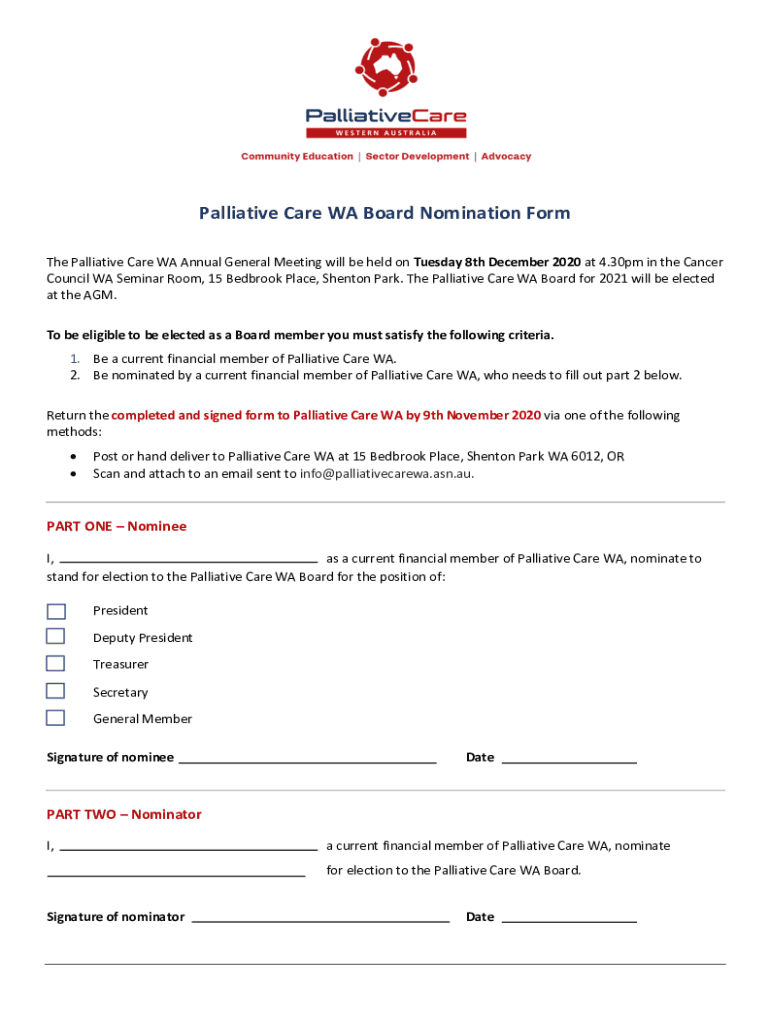 Fillable Online palliativecarewa asn Palliative Care WA Board ...