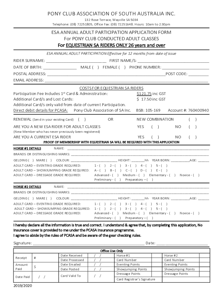 Fillable Online Affiliation Application Form - Pony Club Association of ...