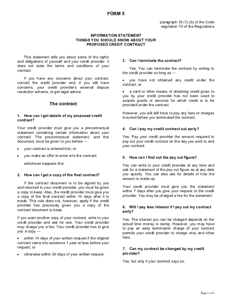 Fillable Online Form 5 Information statement (credit contract) Fax Email Print - pdfFiller