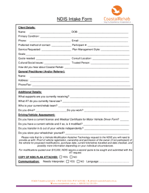 Fillable Online NDIS Support Coordination New Client Intake Form Fax ...