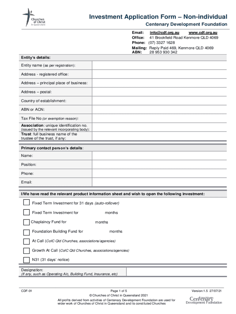 Fillable Online Investment Application Form Non-Individual -CDF Fax ...