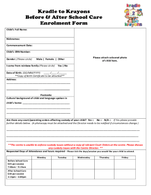 Fillable Online Fillable Online OUTSIDE SCHOOL HOURS CARE ENROLMENT ...