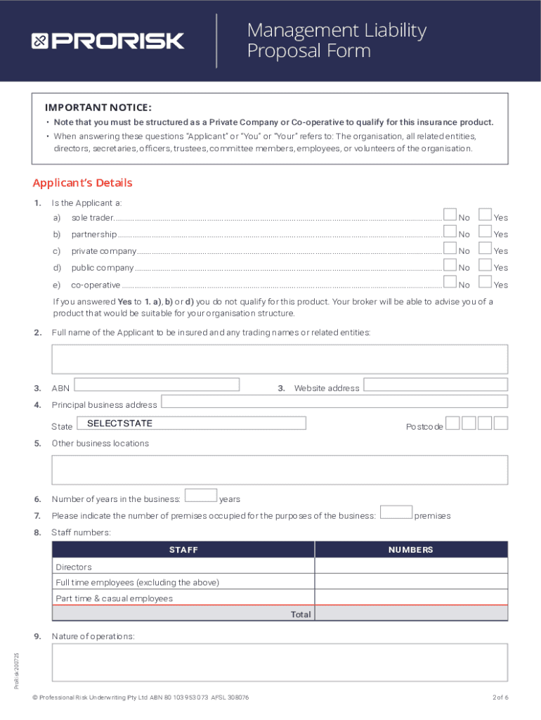 Fillable Online Proposal Form - ProRisk Fax Email Print - pdfFiller