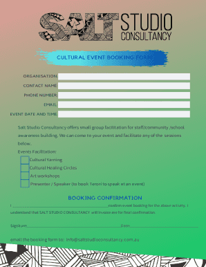 Fillable Online CULTURAL EVENT BOOKING FORM Fax Email Print - pdfFiller