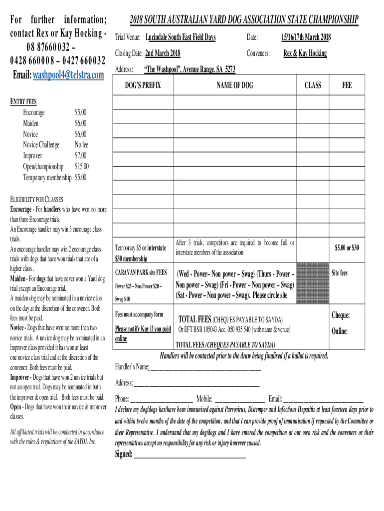 Fillable Online Fillable Online Dog Entry form 2019 - The South East ...