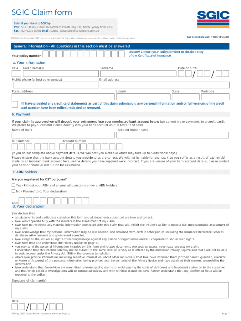Fillable Online Fillable Online Claim Form Submit your claim to Cover ...