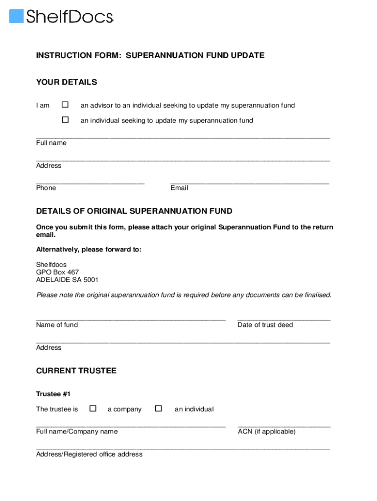 Fillable Online Superannuation Fund Deed Update Instruction Form - DocsBay Fax Email Print ...