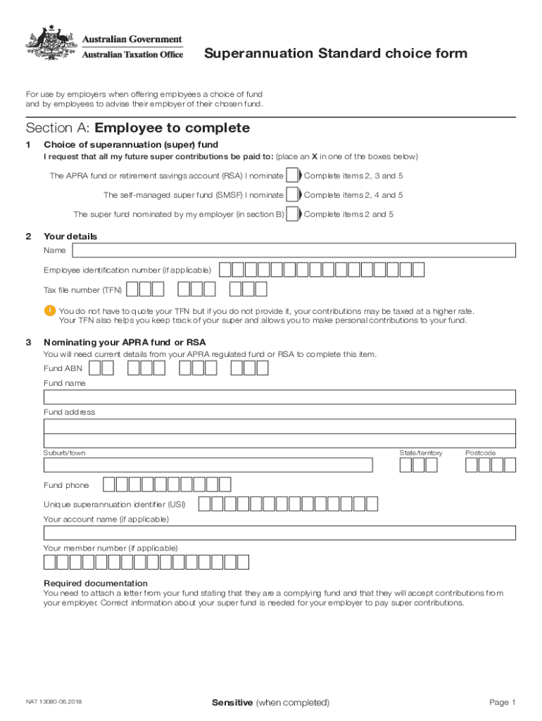 Fillable Online Fillable Online Superannuation standard choice form ...