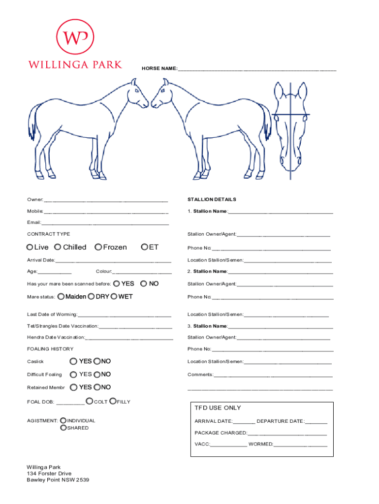 Fillable Online Rohan Arabians Stallion Breeding Agreement Stallion ...